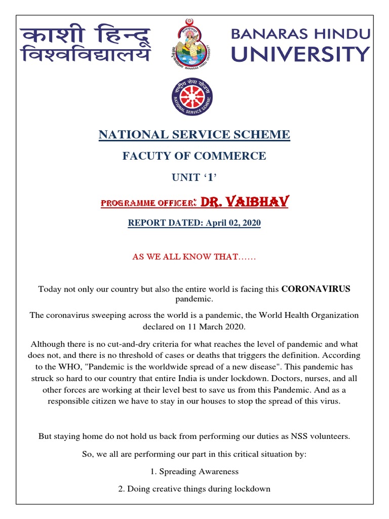 National Service Scheme:: Dr. Vaibhav | PDF | Pandemic | World Health ...