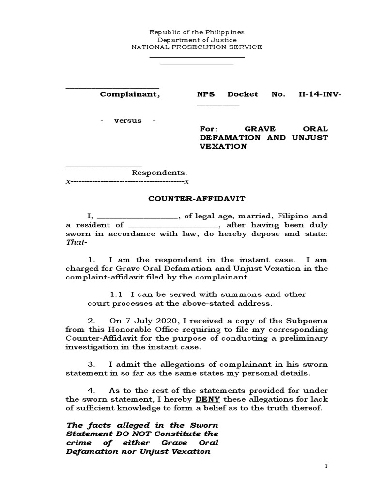 Counter-Affidavit Grave Oral Defamation | PDF | Defamation | Judiciaries