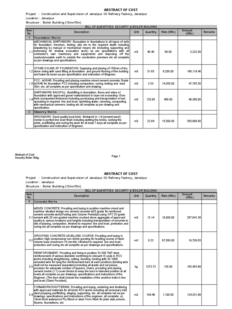 Boiler Estimate | PDF | Concrete | Foundation (Engineering)