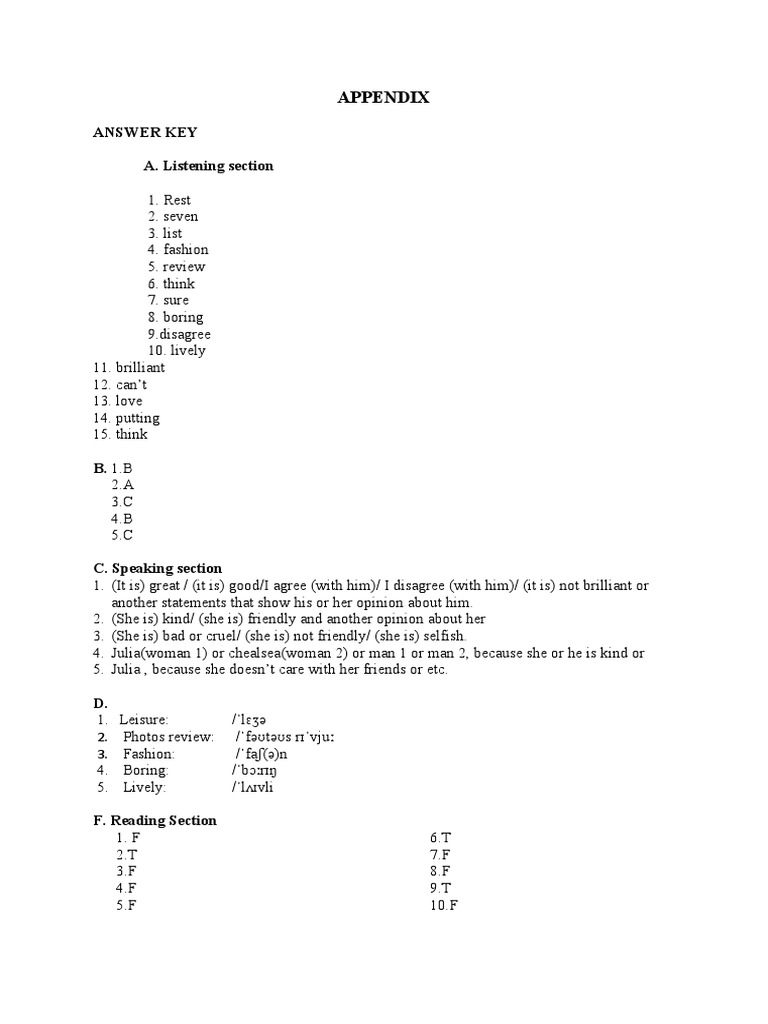 Appendix: Answer Key and Scoring Rubric | PDF | Punctuation | Fluency