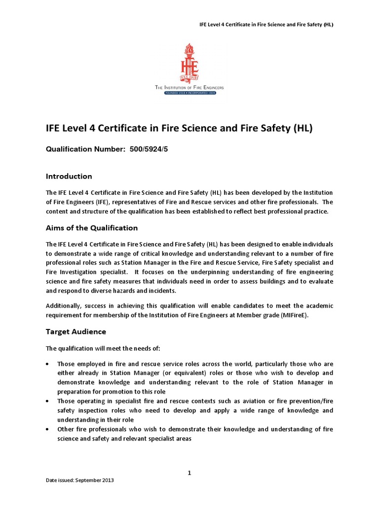 IFE Level 4 Certificate in Fire Science and Fire Safety (HL) | PDF ...