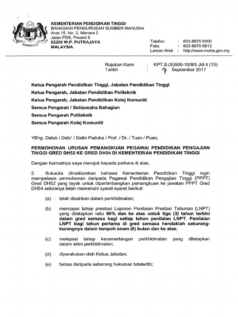 KPT.S. (S) .500-10-8-5 Jld. 4 (13) - Permohonan Urusan Pemangkuan PPPT Gred DH52 Ke Gred Dh54 Di ...
