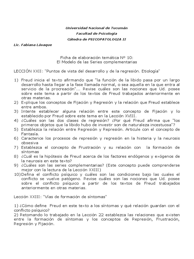 Ficha 10 - El Modelo de Las Series Complementarias | PDF | Neurosis | Sigmund Freud