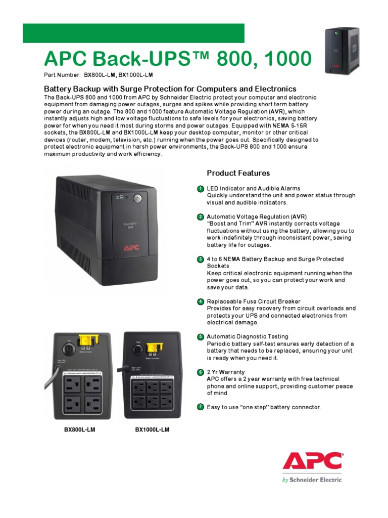 APC Back-UPS™ 800, 1000: Battery Backup With Surge Protection For ...
