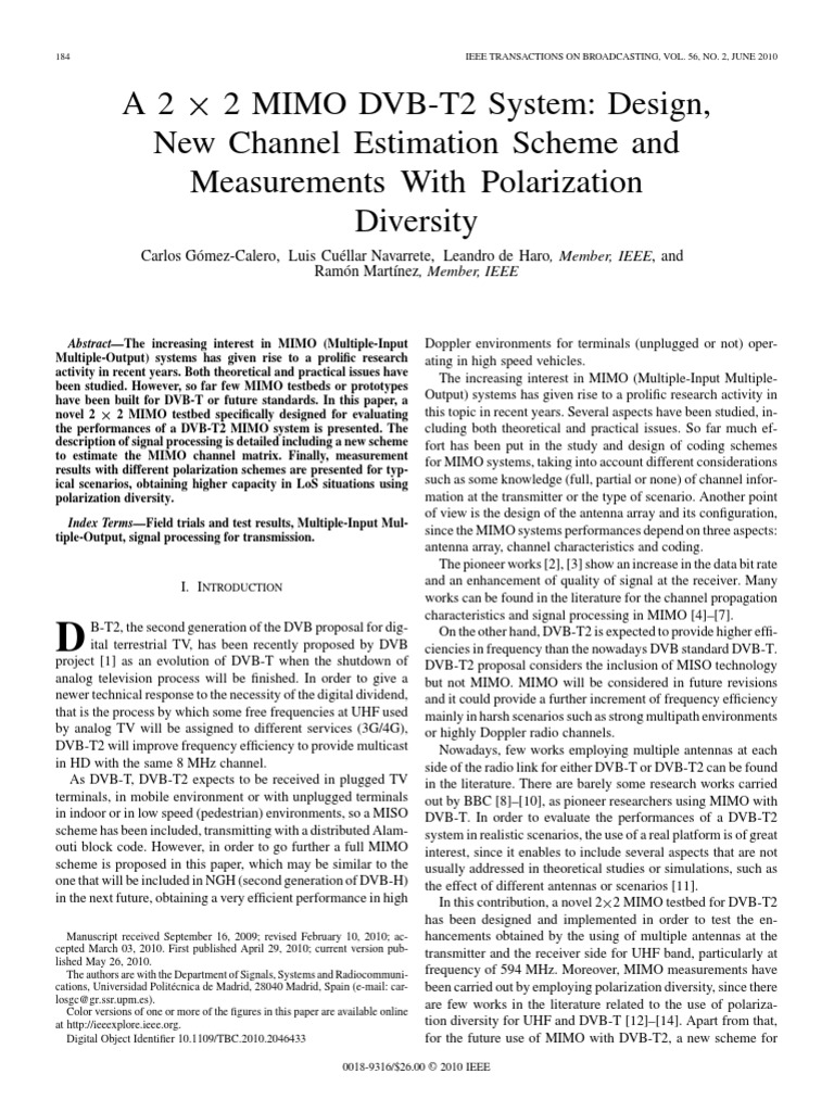 MIMO 2x2 Dvb-t2 | PDF | Mimo | Orthogonal Frequency Division Multiplexing