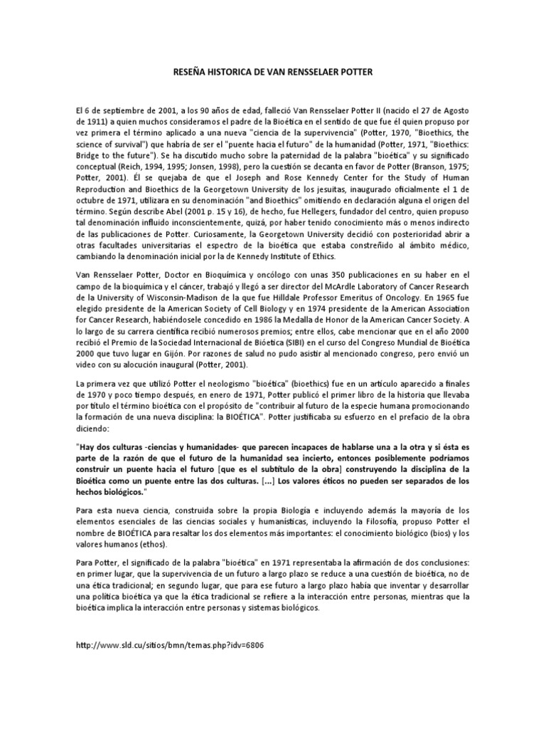 Legado De Van Rensselaer Potter En Bioética Pdf Bioética Science