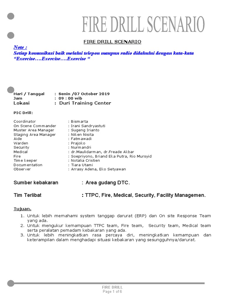 TTPC Fire Drill Scenario 2019 | PDF