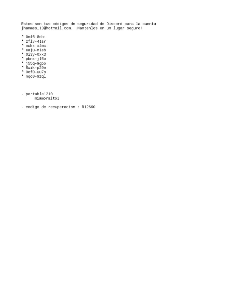 Discord Backup Codes | PDF