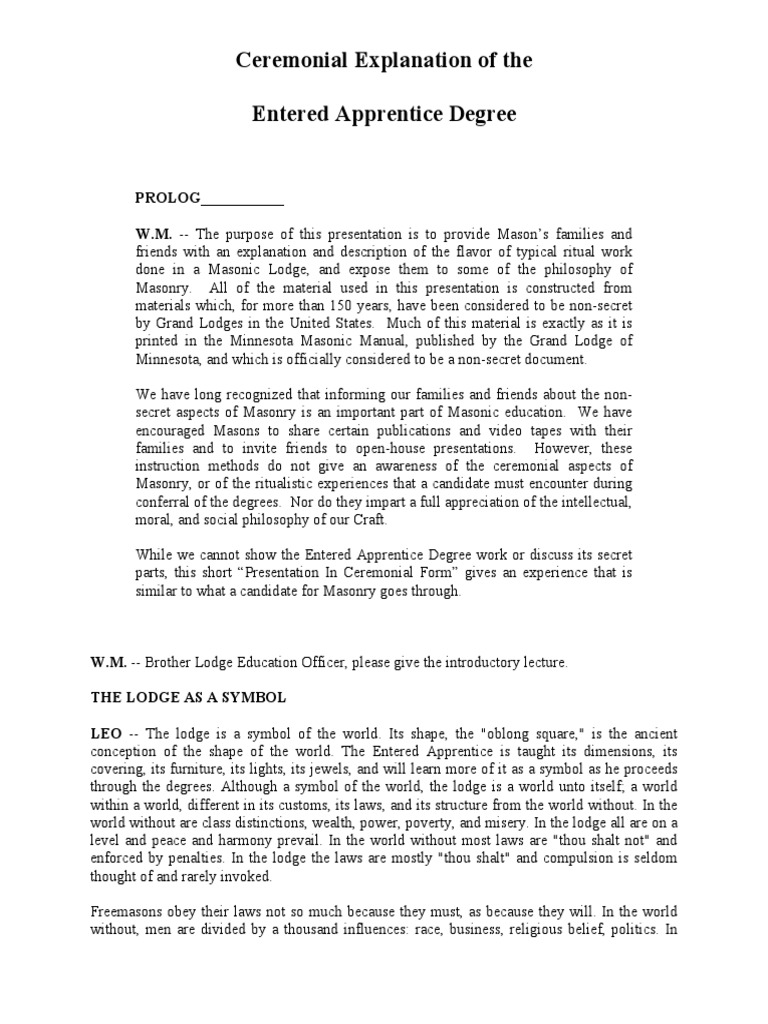 Ceremonial Explanation of The. Entered Apprentice Degree PDF | Download ...