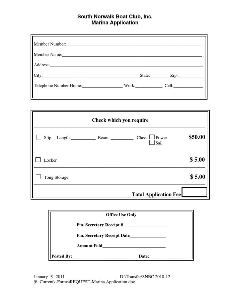Marina Application Form | PDF | Finance & Money Management