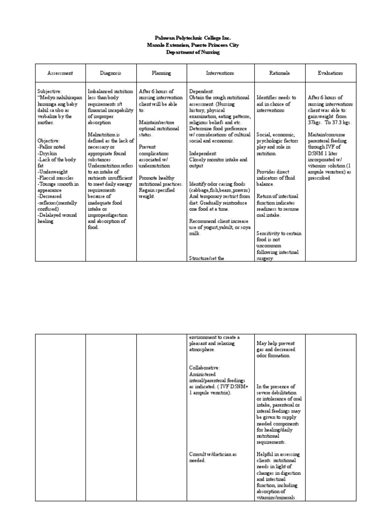Palawan Polytechnic College Inc | PDF | Malnutrition | Foods