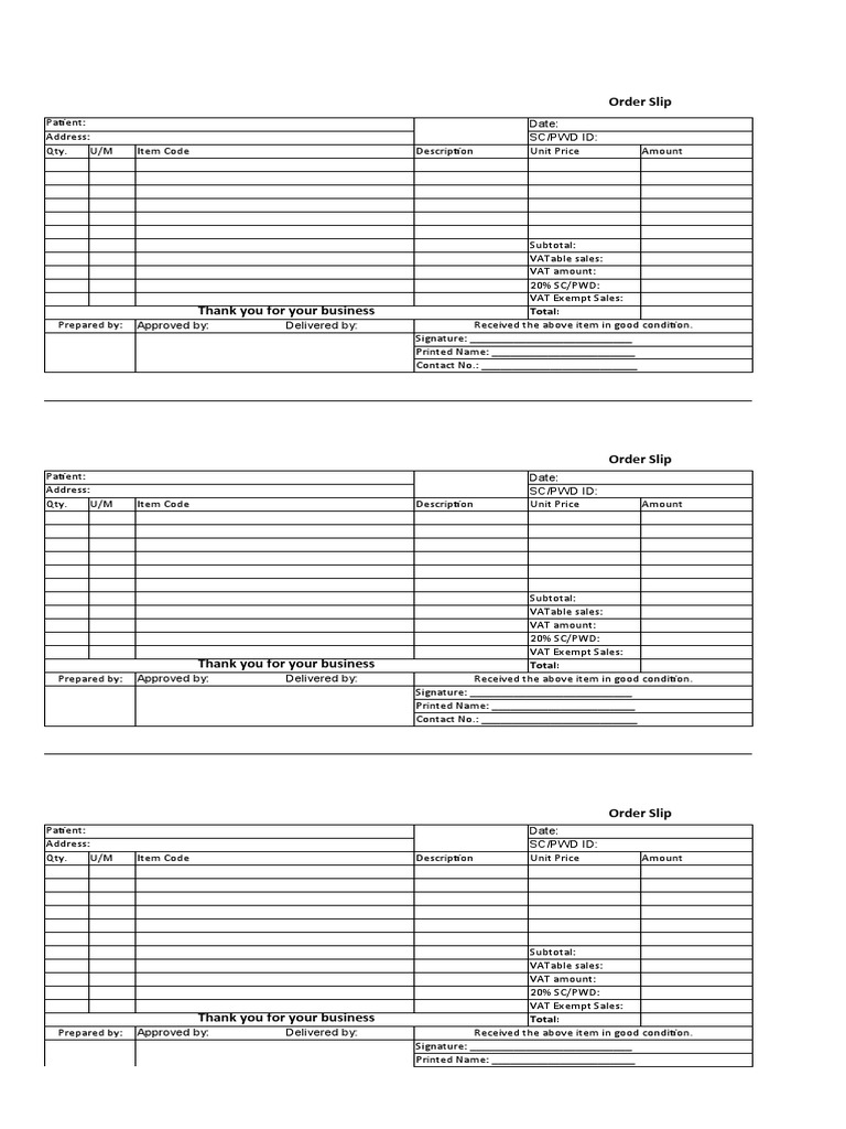 Orderslip Sample | PDF | Value Added Tax | Taxes