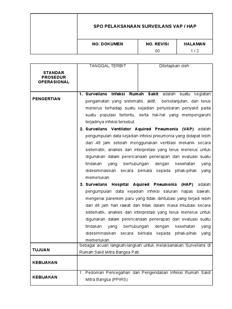 Sop Pelaksanaan Surveilans Vap & Hap | PDF