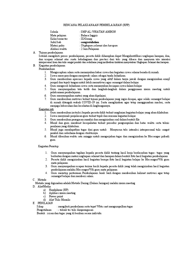 Rencana Pelaksanaan Pembelajaran Ungkapan Selamat dan Harapan | PDF