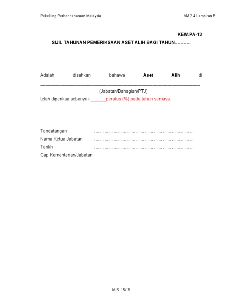 Kew - Pa-13 - Sijil Tahunan Pemeriksaan | PDF