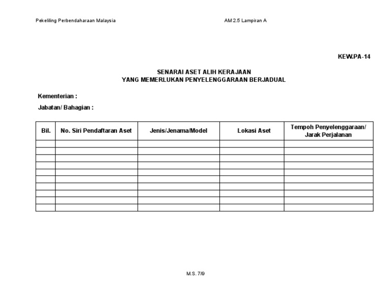 Kew - Pa-14 - Senarai Aset Penyelenggaraan Berjadual | PDF