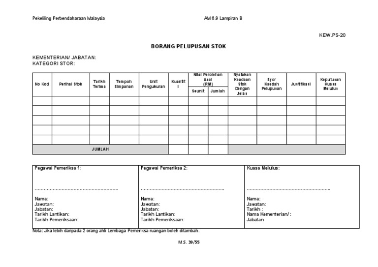 Kew - PS-20 - Borang Pelupusan Stok | PDF