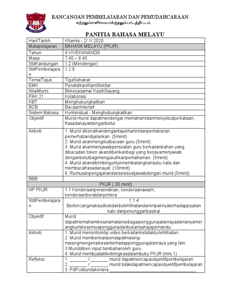 RPH TAHUN 4 2020 (BM VERSION 2.0) PKJR Khamis | PDF