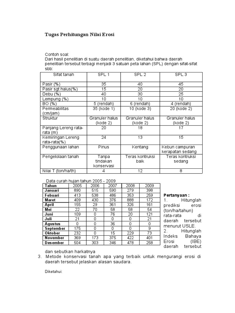 Tugas Perhitungan Nilai Erosi | PDF
