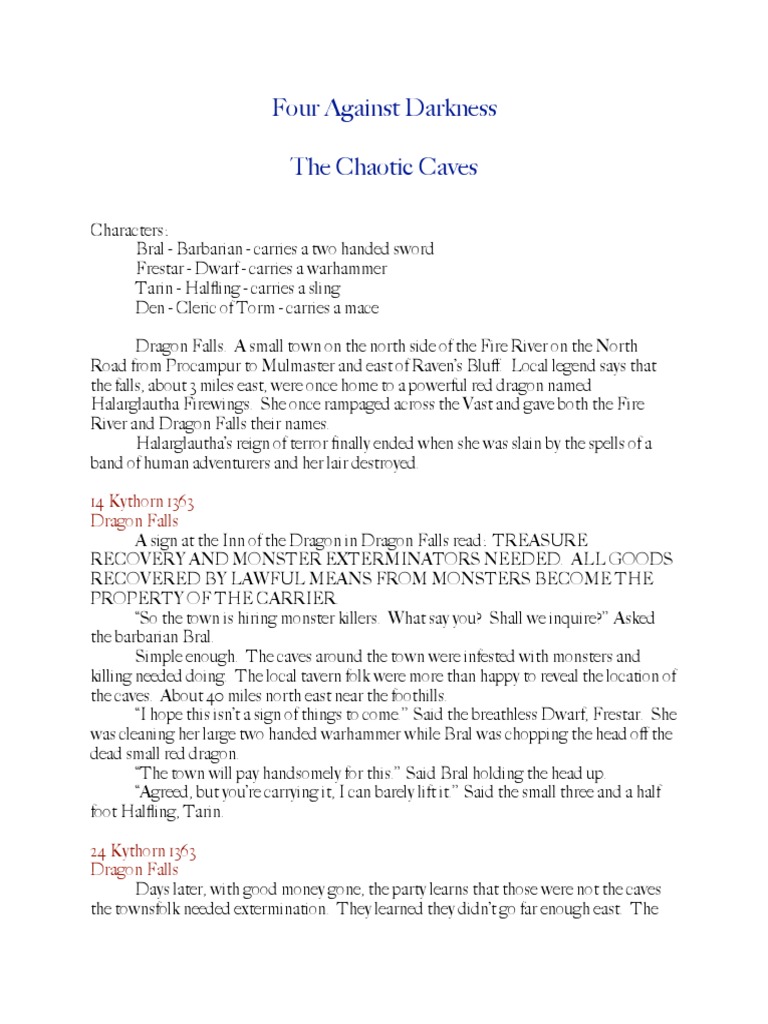 Four Against Darkness: The Chaotic Caves | PDF | Mystery, Thriller ...