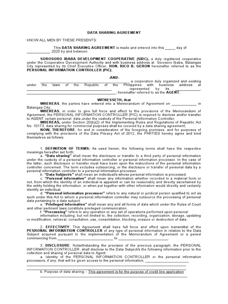 Information Sharing Agreement Template