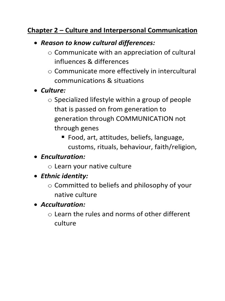 Chapter 2 - Culture & Interpersonal Communication | PDF | Action ...