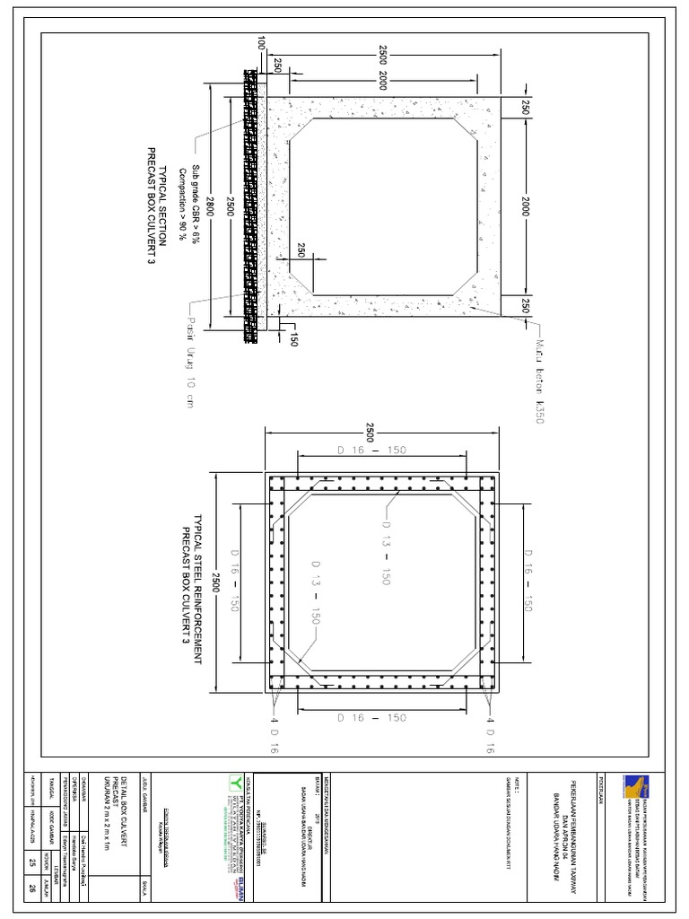 TMP - 16640-HN-P4-LA-025 DETAIL BOX CULVERT PRECAST UKURAN 2m X 2m X ...