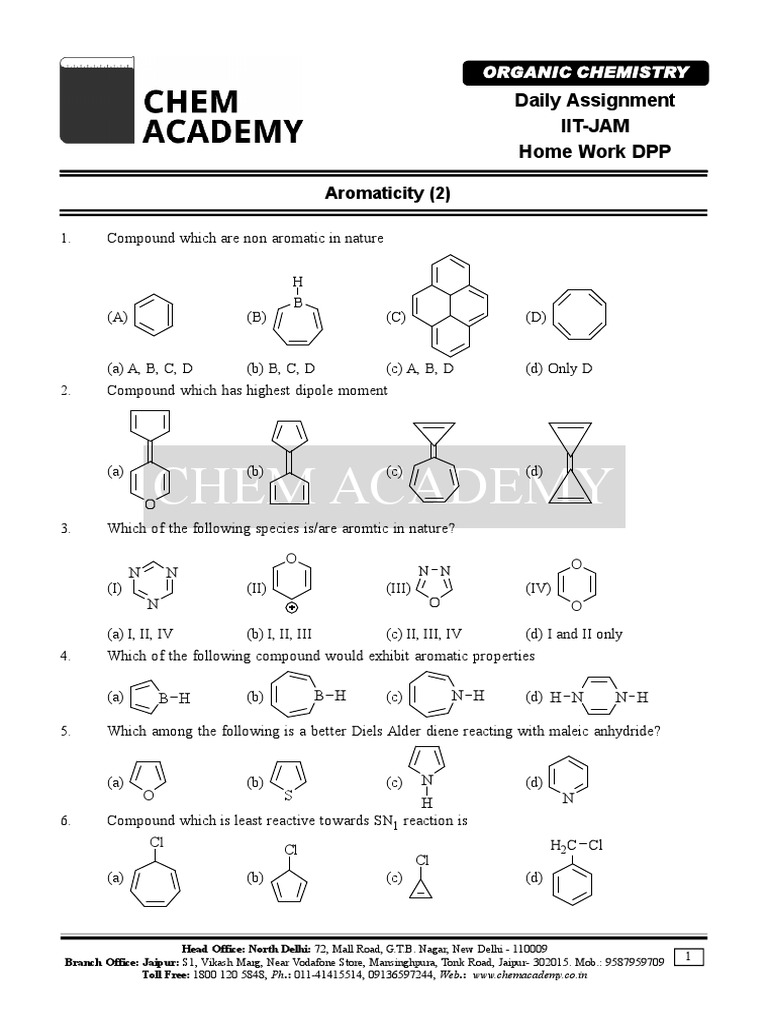 Aromaticity Practice Questions and Answers | PDF | Aromaticity ...