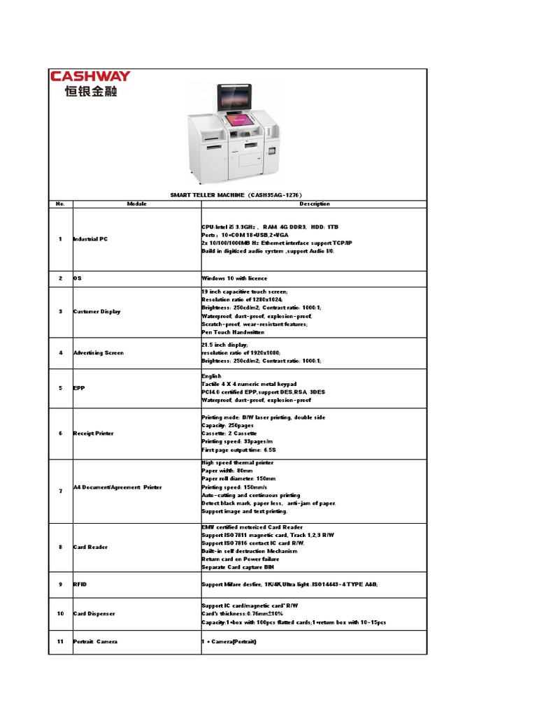 Smart Teller Machine Specification | PDF | Image Scanner | Printer ...