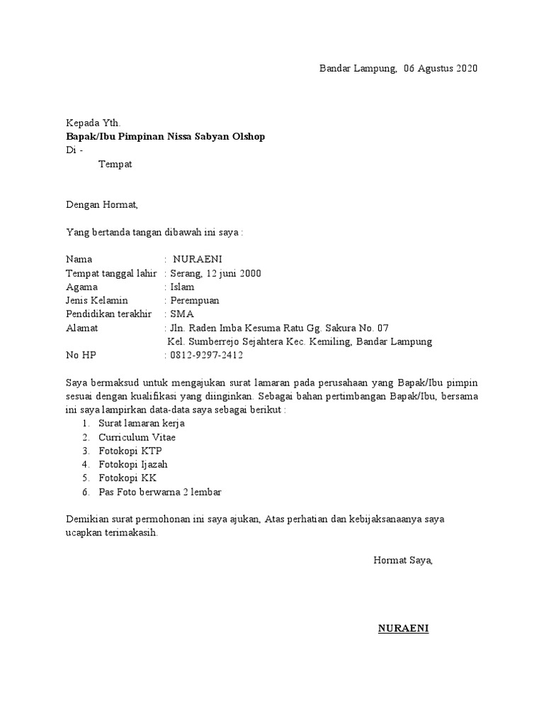 Surat Lamaran RISKA | PDF