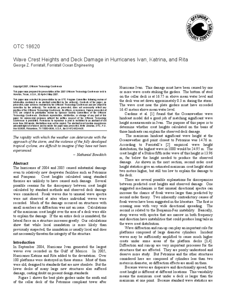 2007 Forristall Wave Crest Heights and Deck Damage in Hurricanes Ivan ...