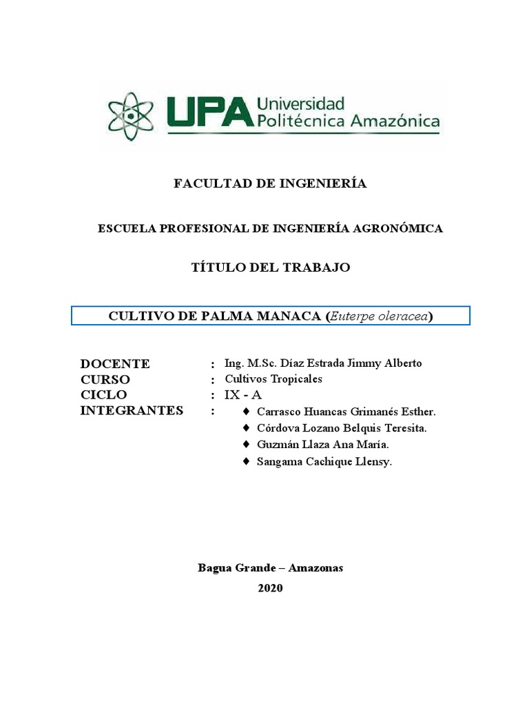 Grupo 10 - Cultivo Palma Manaca | PDF