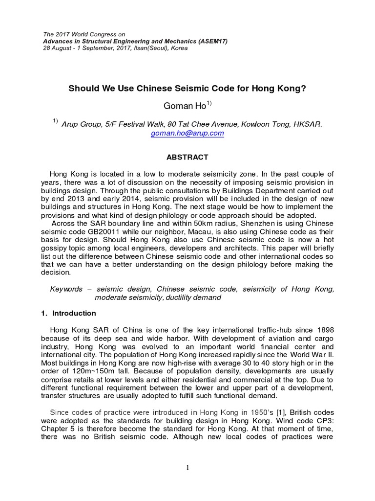 Should We Use Chinese Seismic Code For Hong Kong?: Goman Ho | PDF ...
