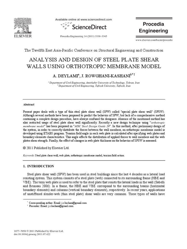 ANALYSIS AND DESIGN OF STEEL PLATE SHEAR Wall Using Etabs | PDF | Beam ...