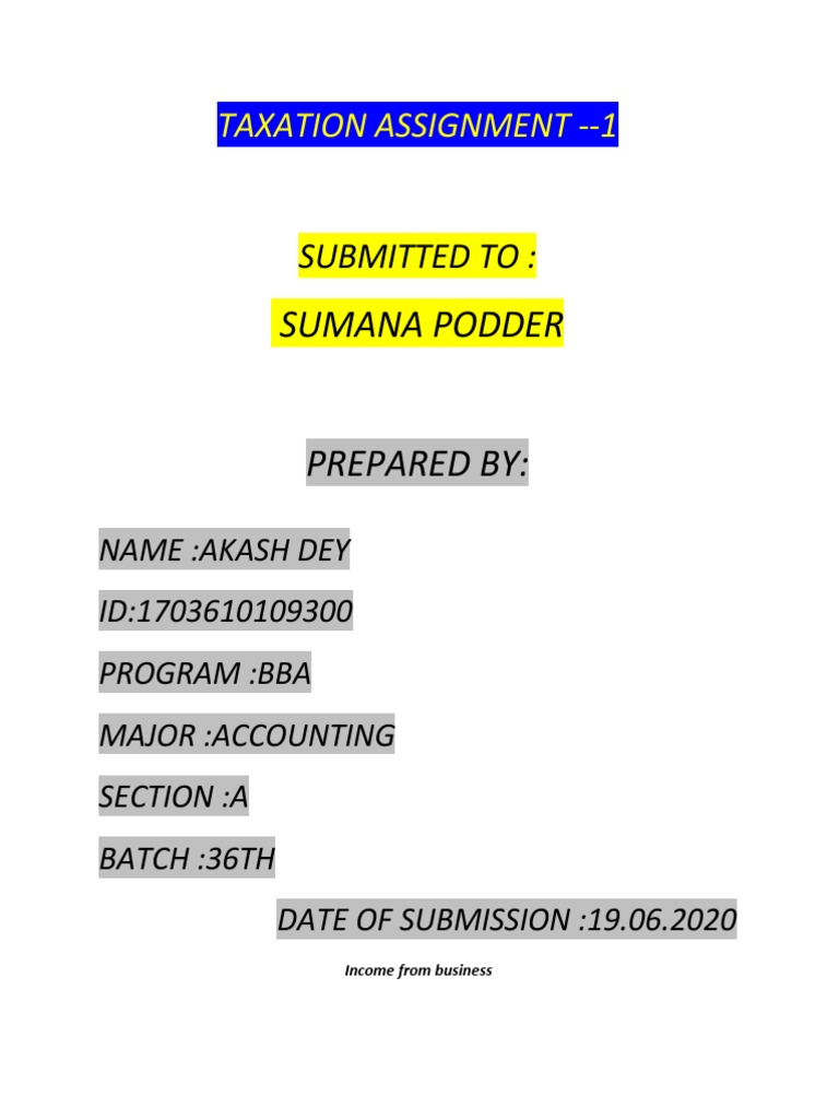Sumana Podder: Taxation Assignment - 1 | PDF