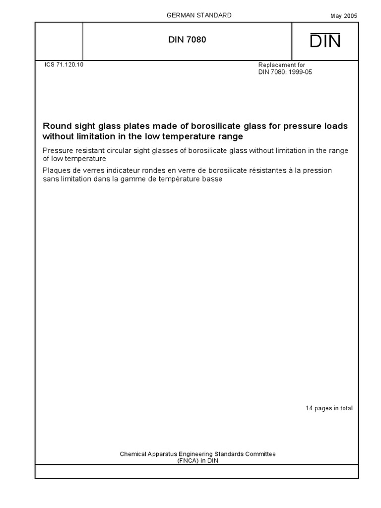(DIN 7080 - 2005-05) - Runde Schauglasplatten Aus Borosilicatglas Fã R ...