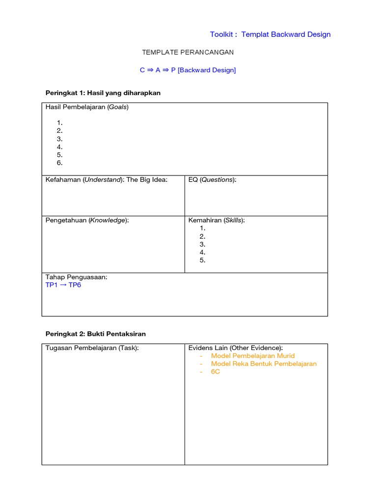 Toolkit - Template Backward Design | PDF