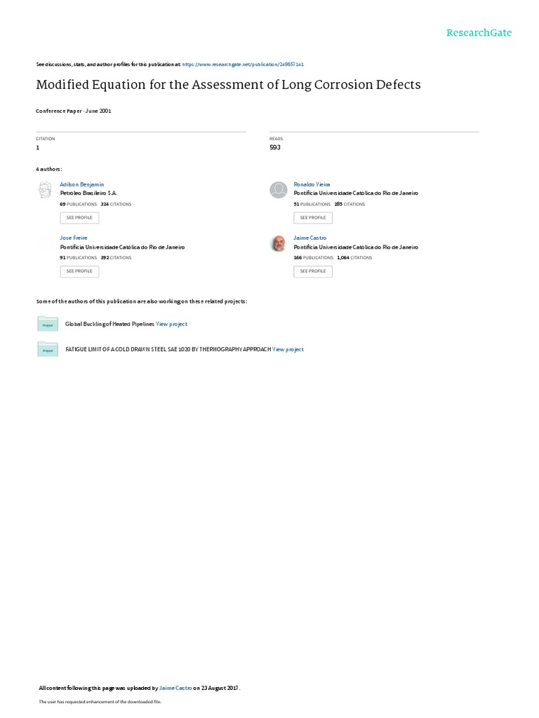 Modified Equation B31g PDF | PDF | Corrosion | Pipe (Fluid Conveyance)