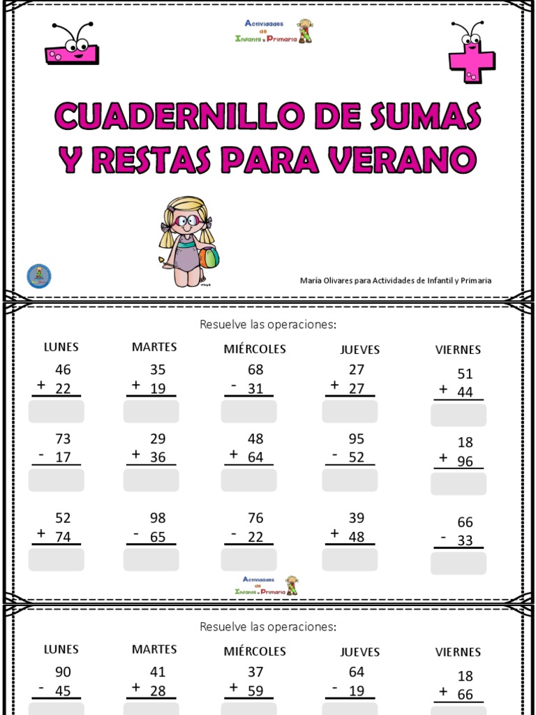 Cuadernillo Sumas y Restas Verano PDF | PDF