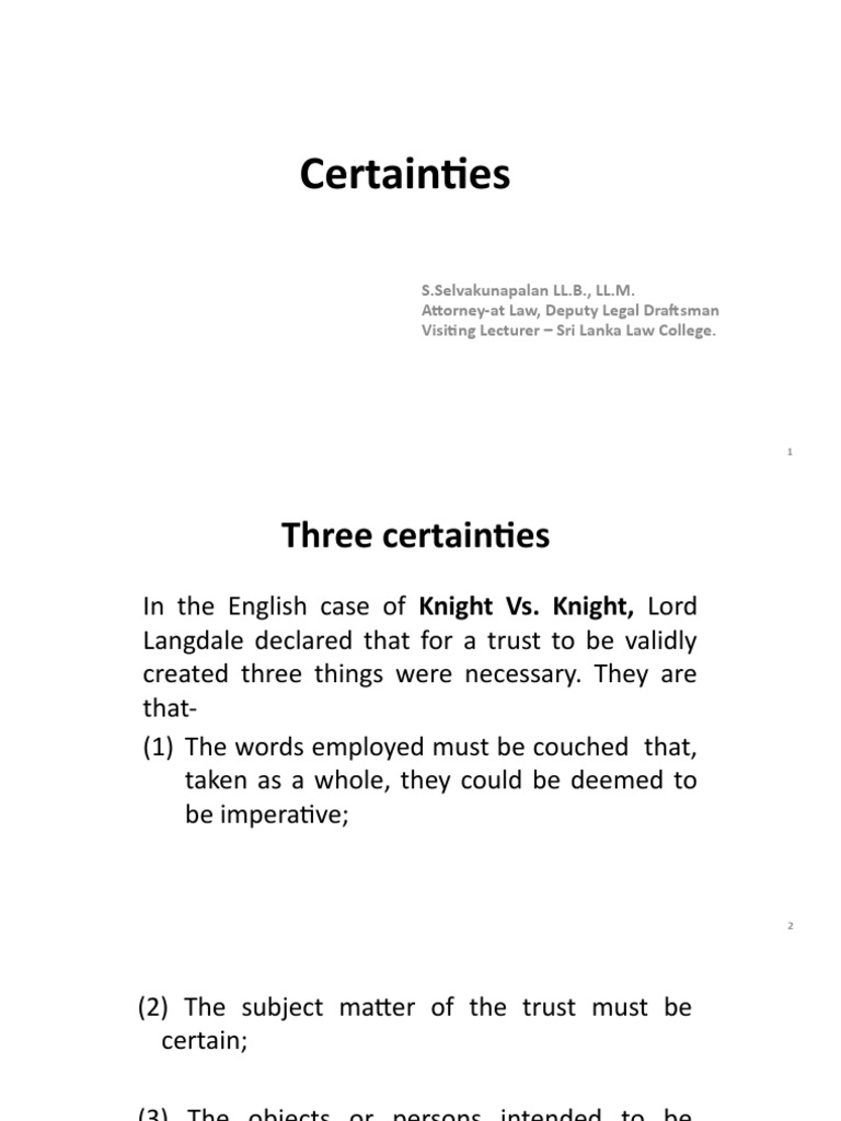 Three Certainties in Trust Law | PDF | Trust Law | Civil Law (Legal System)