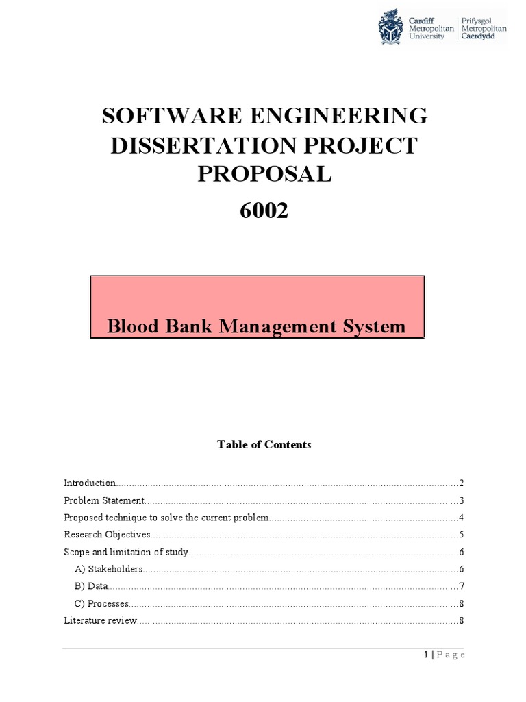 Software Engineering Dissertation Project Proposal 6002: Blood Bank ...