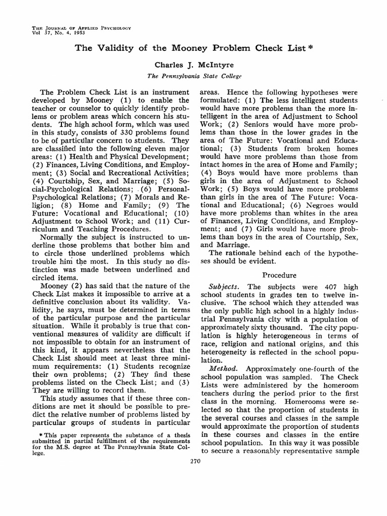 Validity of Mooney Problem Checklist | PDF | Validity (Statistics) | Intelligence Quotient