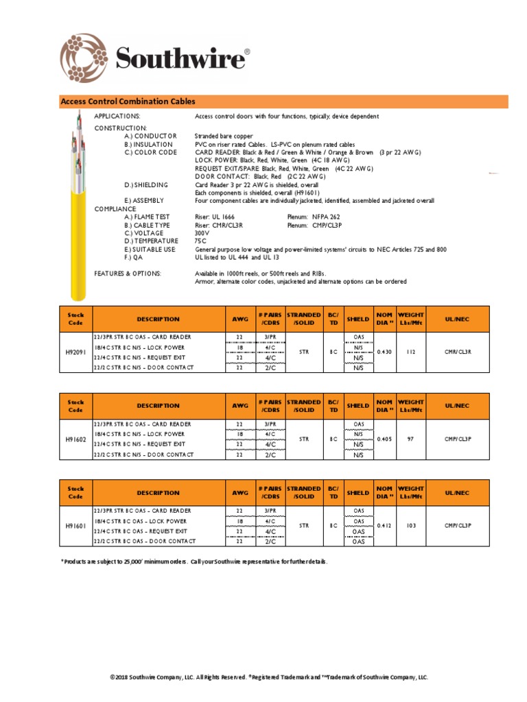 Access Control Combination Cables | PDF | Components | Electric Power
