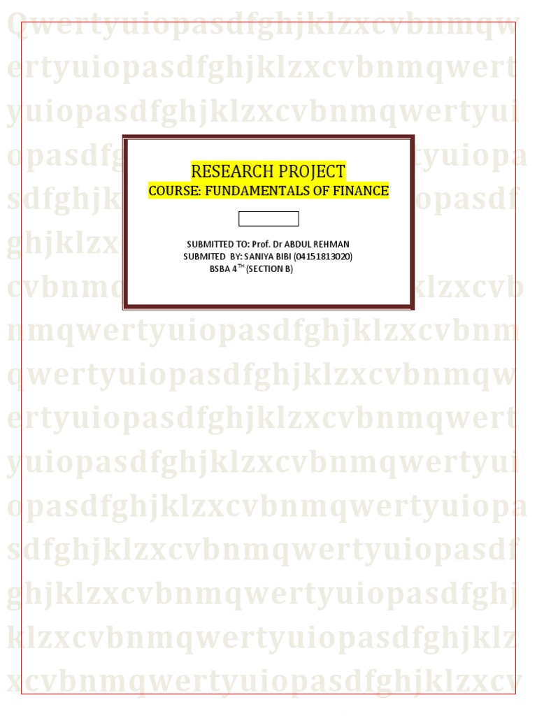 Research Project: Course: Fundamentals of Finance | PDF | Depreciation ...