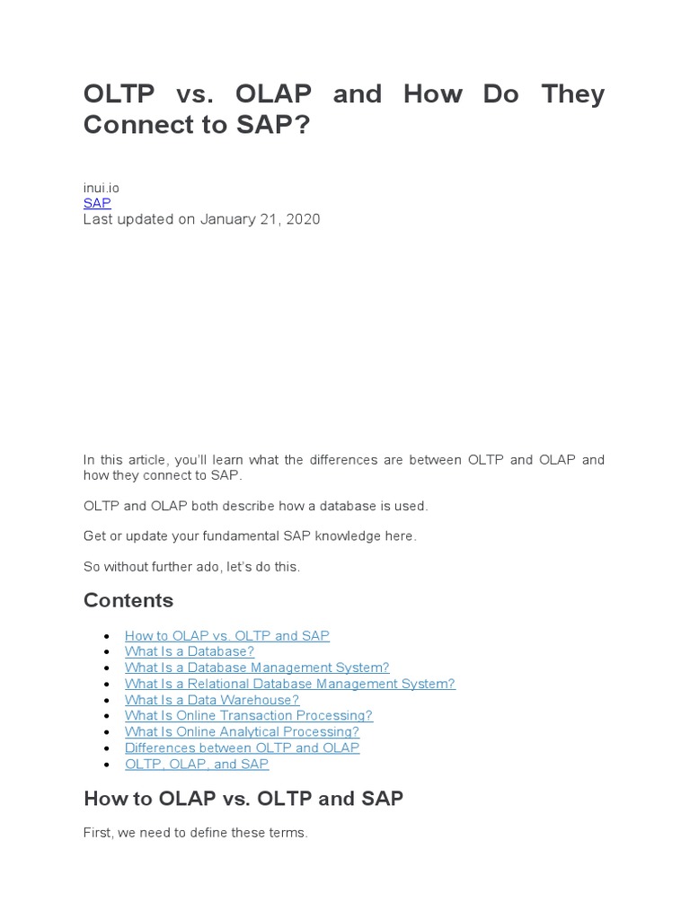 Oltp vs. Olap and How Do They Connect To SAP?: Last Updated On January ...