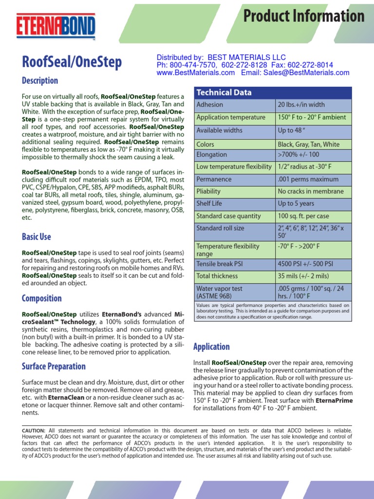 Roofseal Datasheet | PDF | Roof | Adhesive