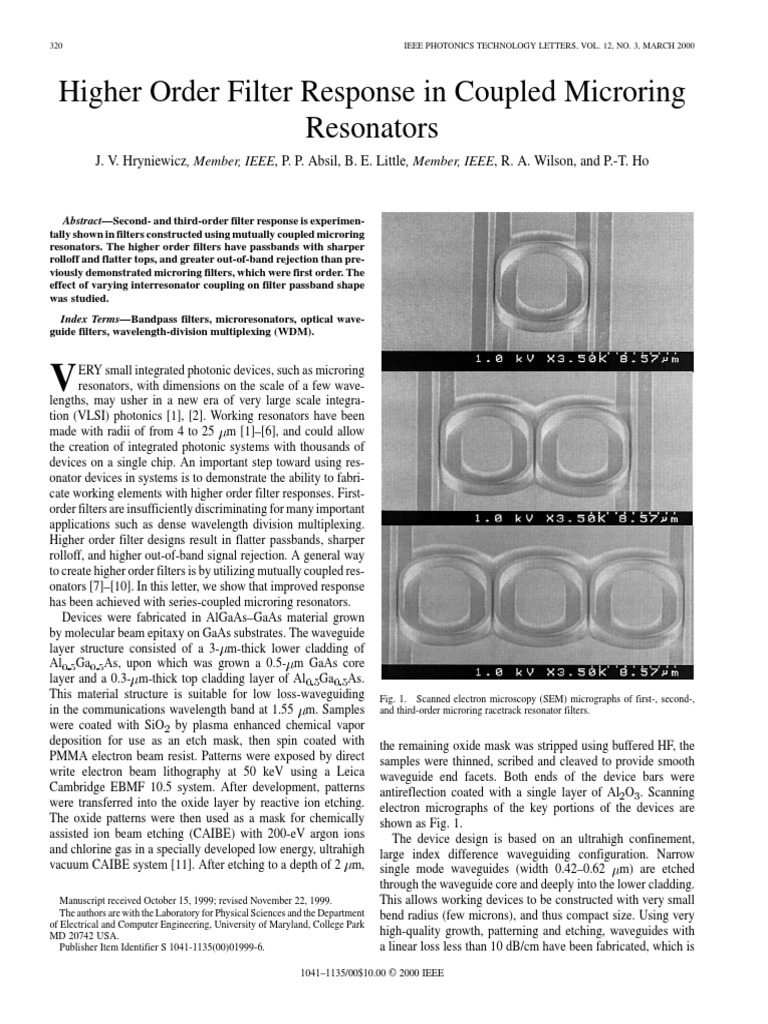 Higher Order Filter Response in Coupled Microring Resonators | PDF | Optical Filter | Filter ...
