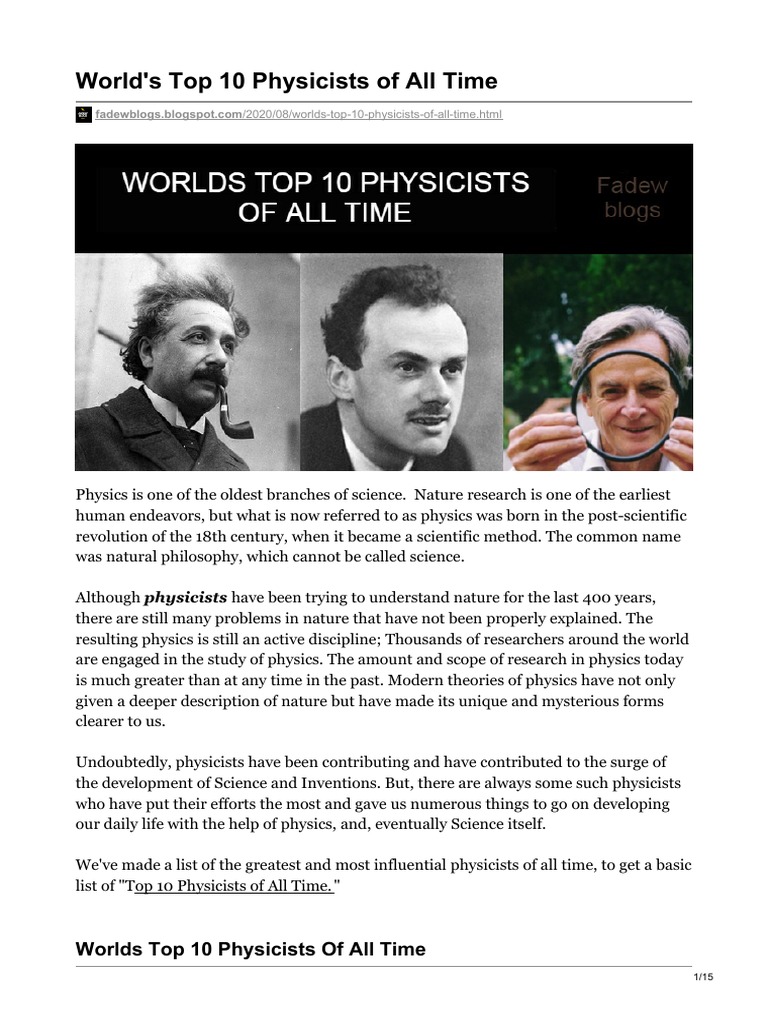 Worlds Top 10 Physicists of All Time PDF | PDF | Marie Curie ...