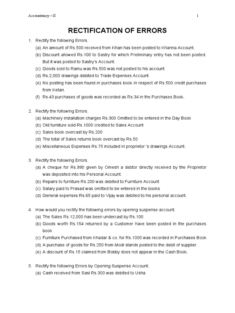 Rectification of Errors: Accountancy - II 1 | PDF | Debits And Credits ...