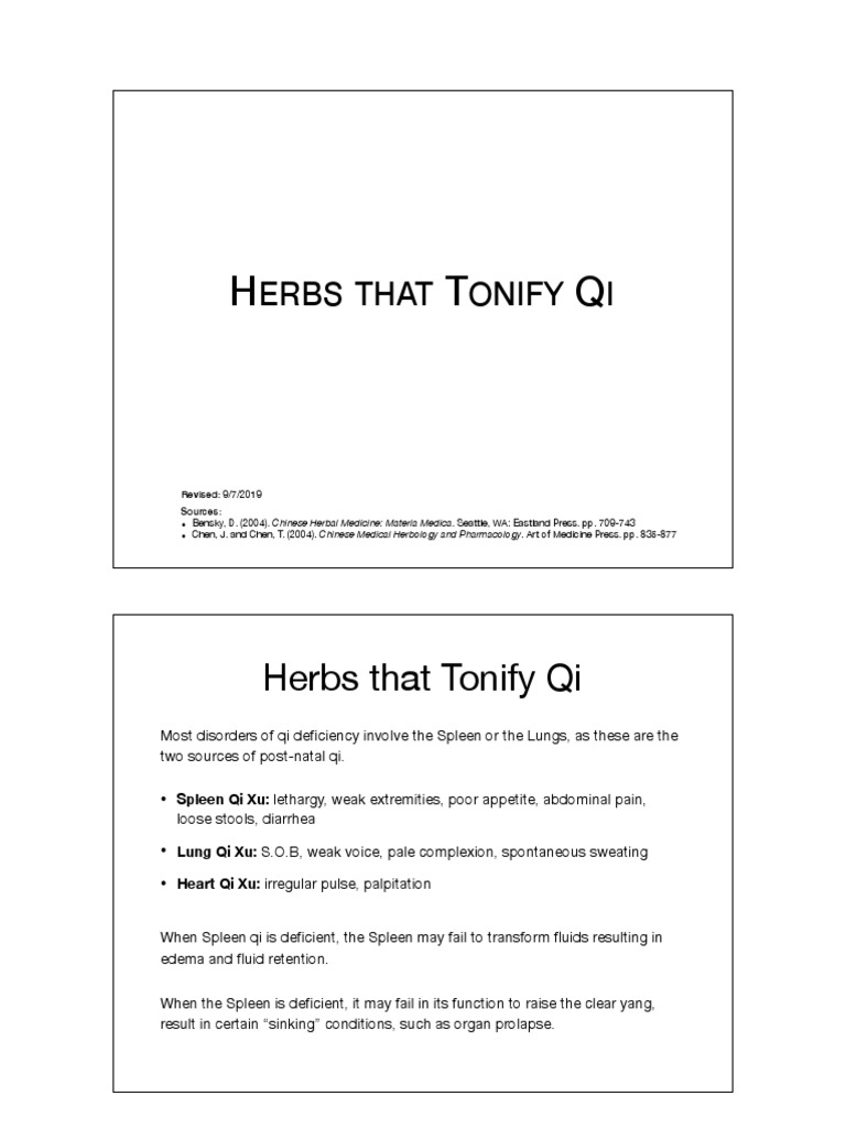 Herbs That Tonify Qi: Erbs That Onify I | PDF | Traditional Chinese ...